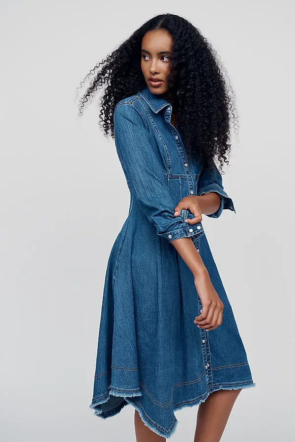 PILCRO Denim Waisted Midi Shirtdress - Medium Denim