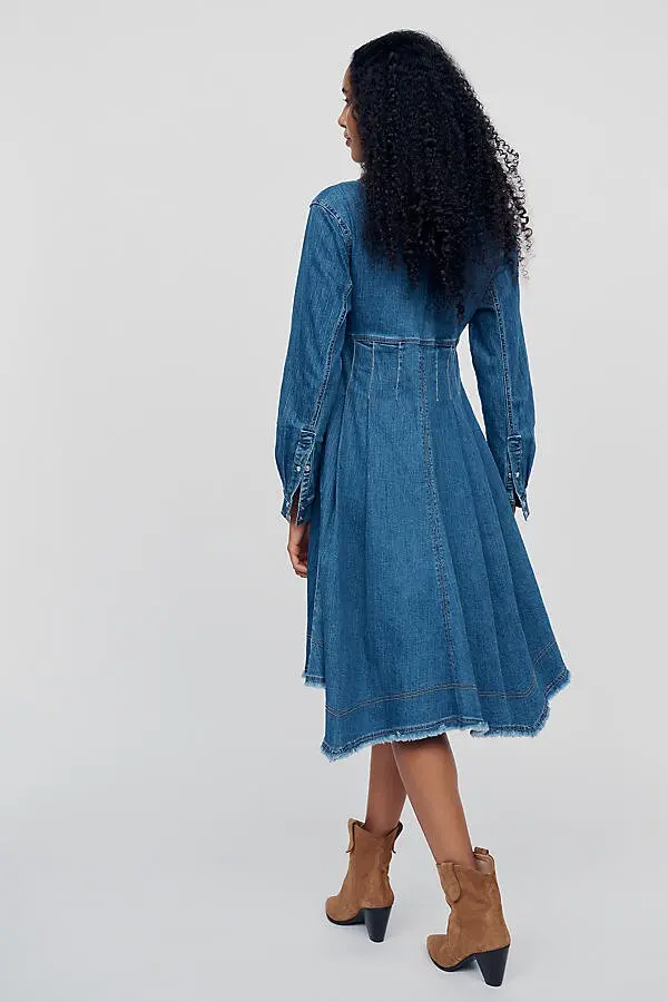 PILCRO Denim Waisted Midi Shirtdress - Medium Denim