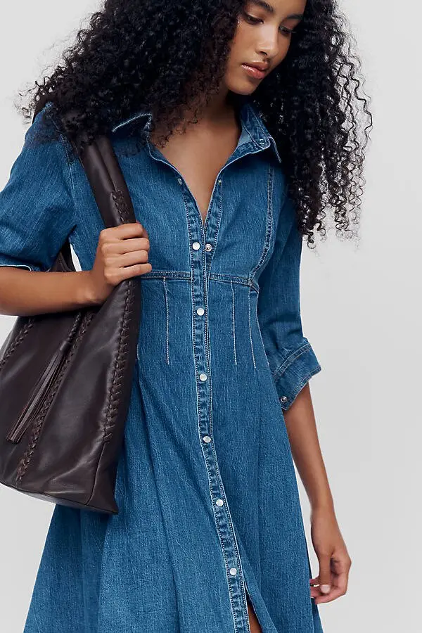 PILCRO Denim Waisted Midi Shirtdress - Medium Denim