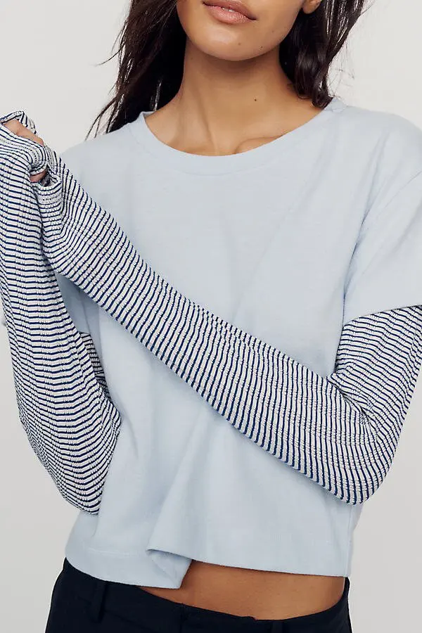 PILCRO Twofer Long Sleeve T-shirt - Blue Stripe