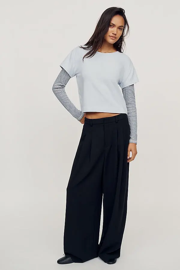 PILCRO Twofer Long Sleeve T-shirt - Blue Stripe