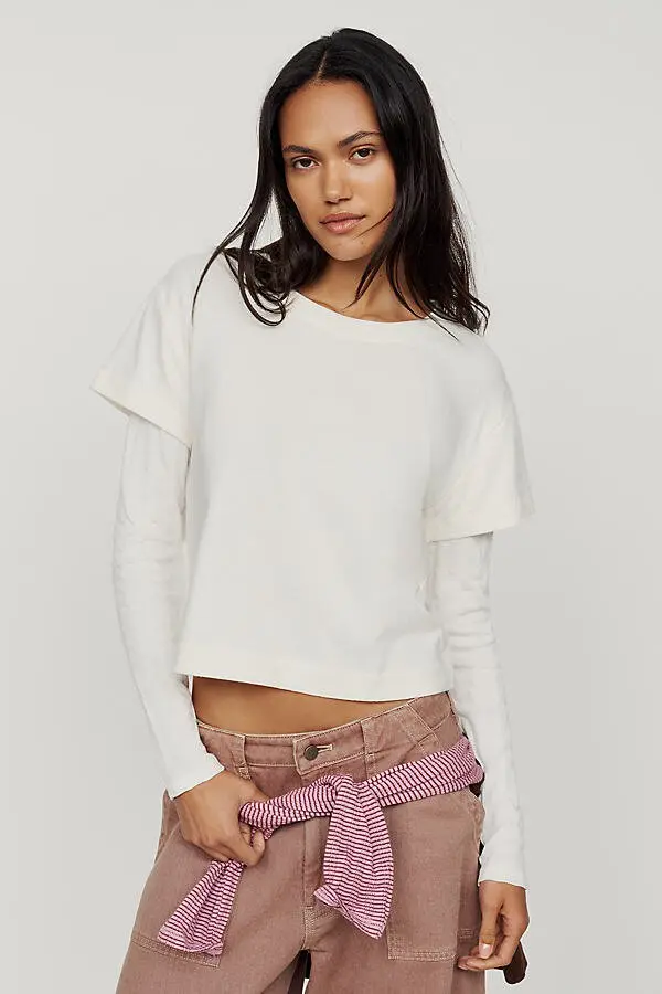 PILCRO Two-in-one Cropped Top - Ivory