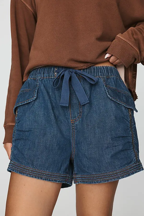 PILCRO 100% Cotton Ruched Flight Shorts