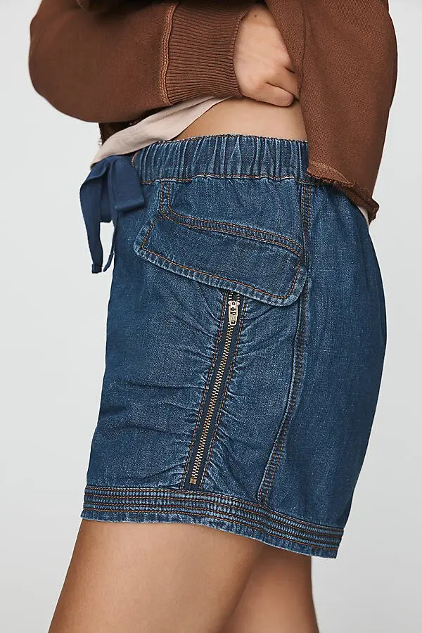 PILCRO 100% Cotton Ruched Flight Shorts