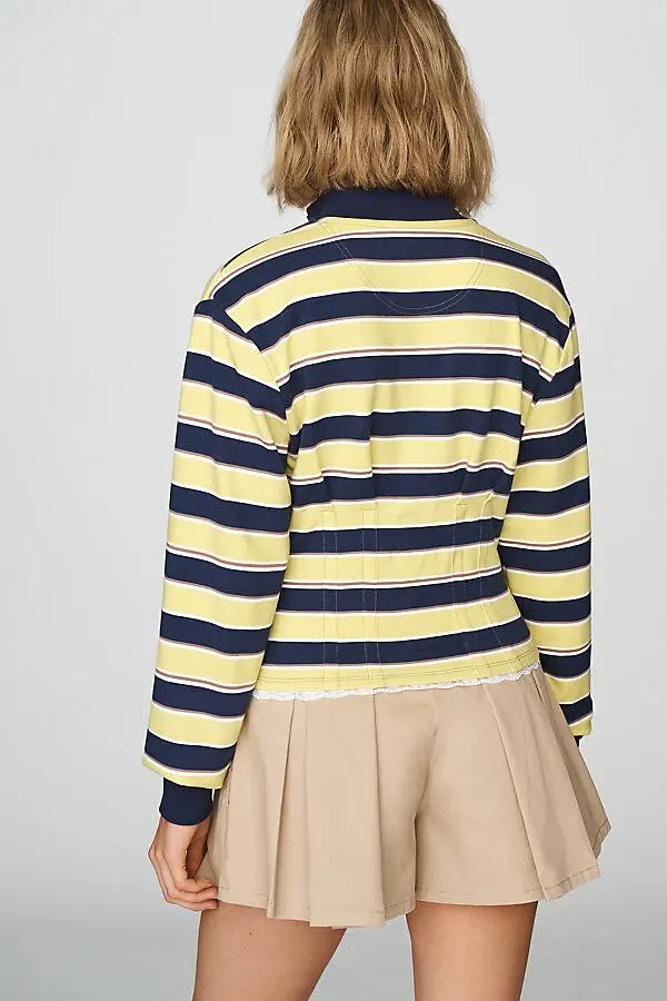 Maeve Lace-trim Corsetted Long-sleeve Polo