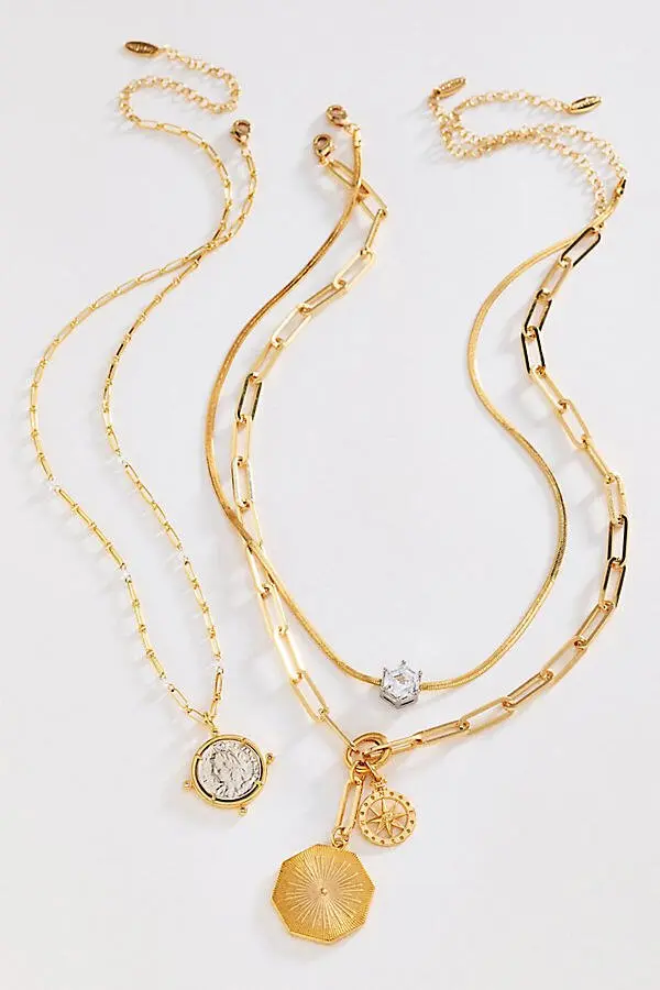 Anthropologie Shades Of Sea Layered Necklaces Set - Mixed Coin