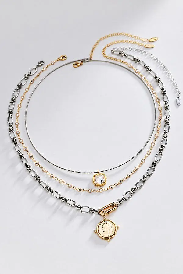 Anthropologie Shades Of Sea Layered Necklaces Set - Silver