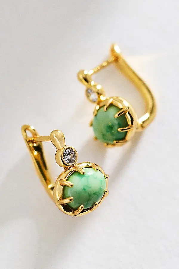 Anthropologie Crystal Huggie Hoop Earrgs - Green