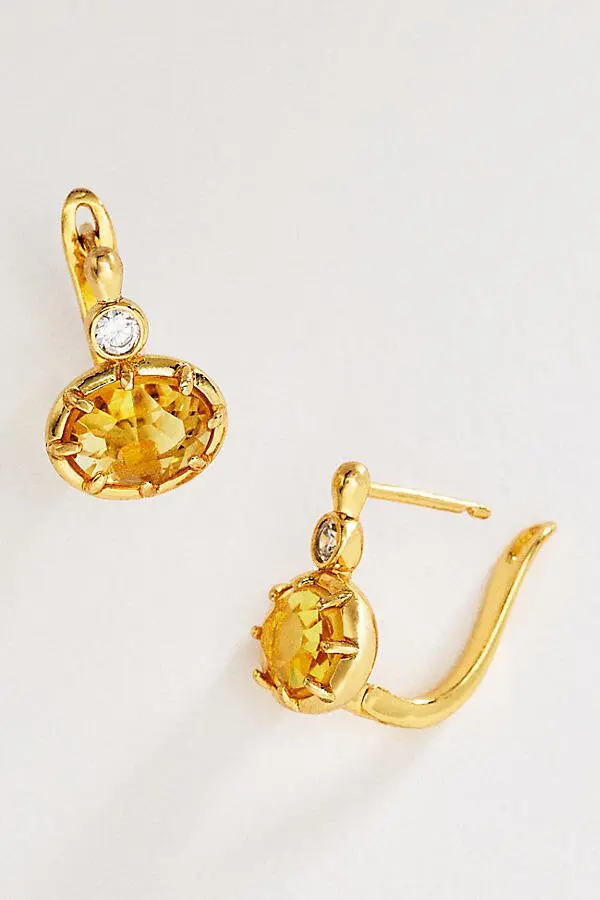 Anthropologie Crystal Huggie Hoop Earrgs - Honey
