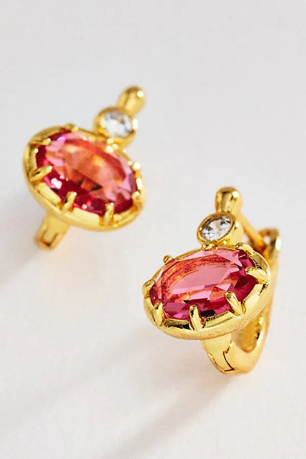 Anthropologie Crystal Huggie Hoop Earrgs - Pink
