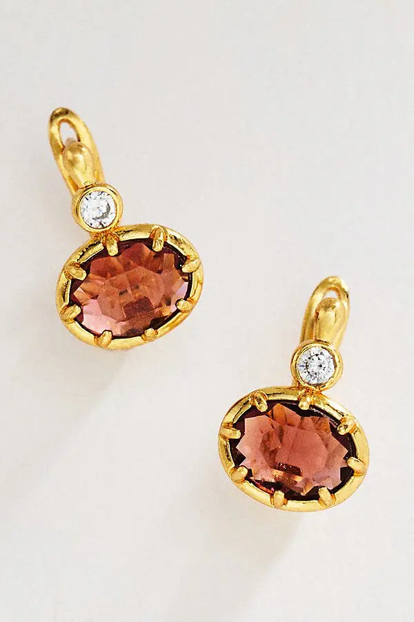 Anthropologie Crystal Huggie Hoop Earrgs - Red