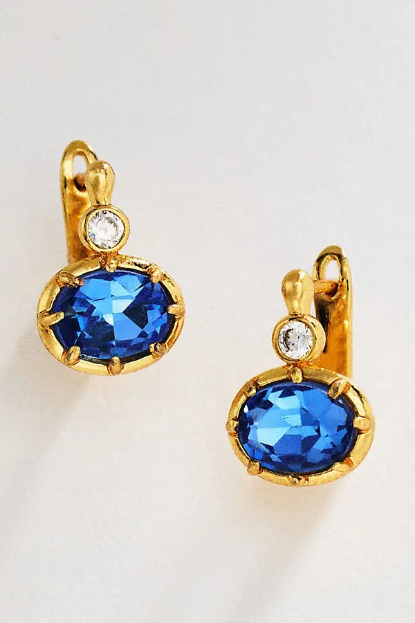 Anthropologie Crystal Huggie Hoop Earrgs - Sapphire