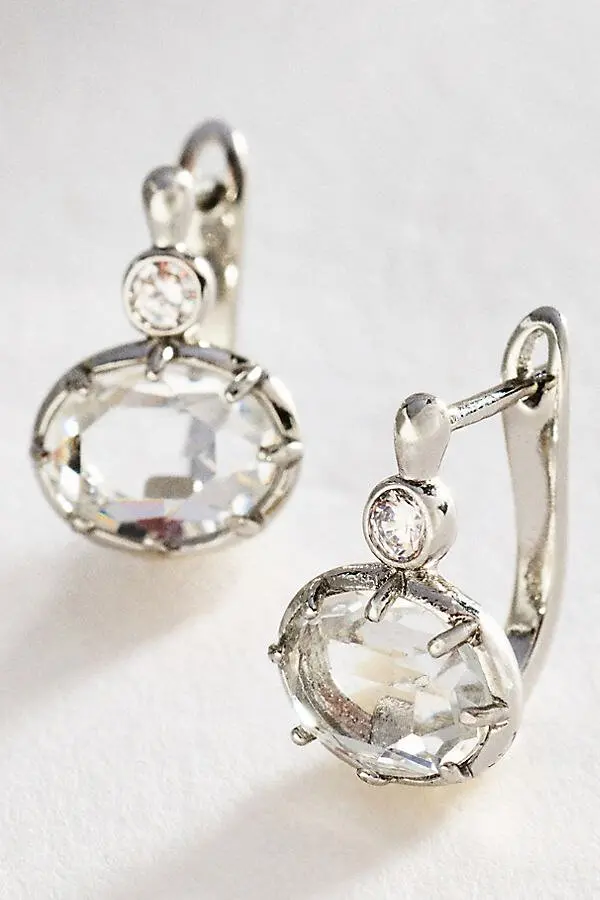 Anthropologie Crystal Huggie Hoop Earrings - Silver
