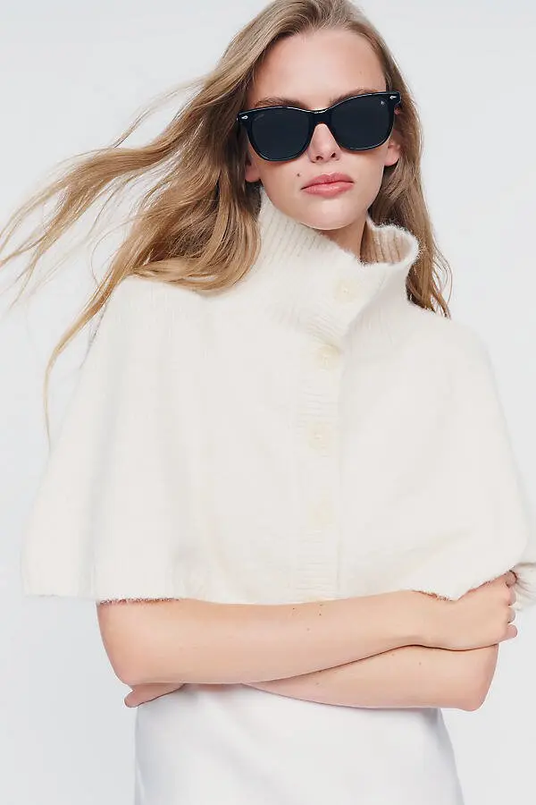 Anthropologie Cropped Funnel-neck Poncho - Cream