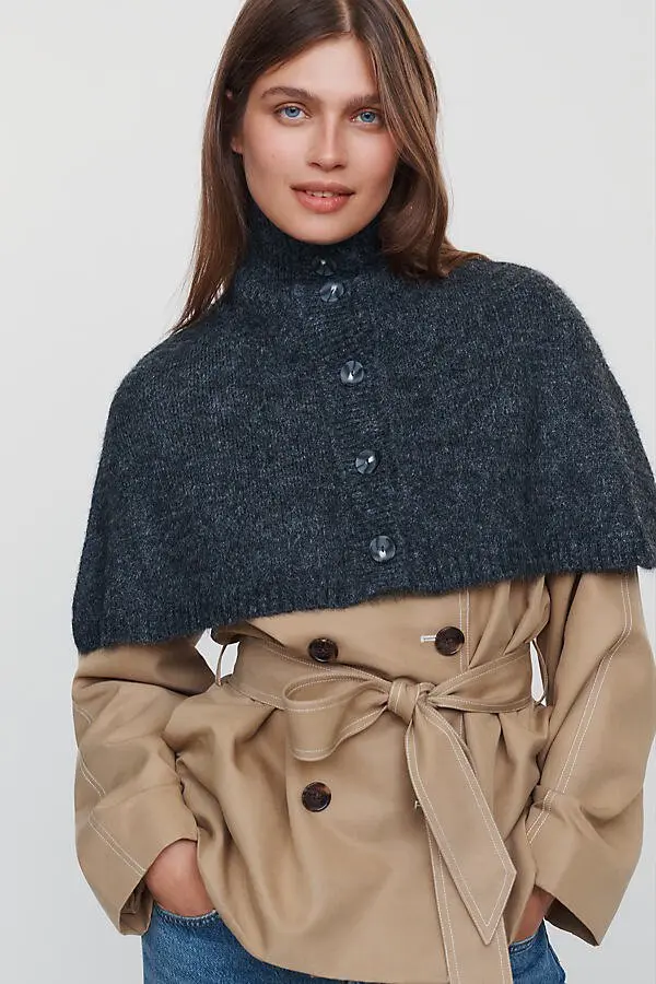 Anthropologie Cropped Funnel-neck Poncho - Dark Grey