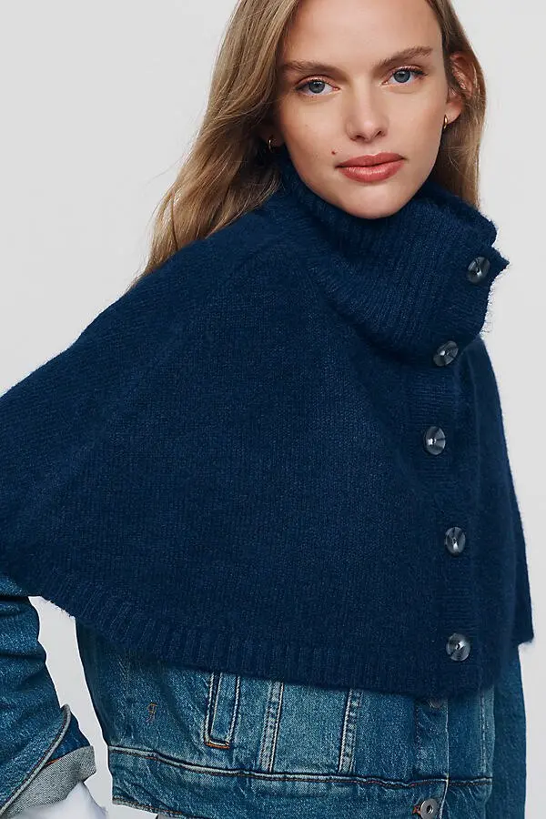 Anthropologie Cropped Funnel-neck Poncho - Navy