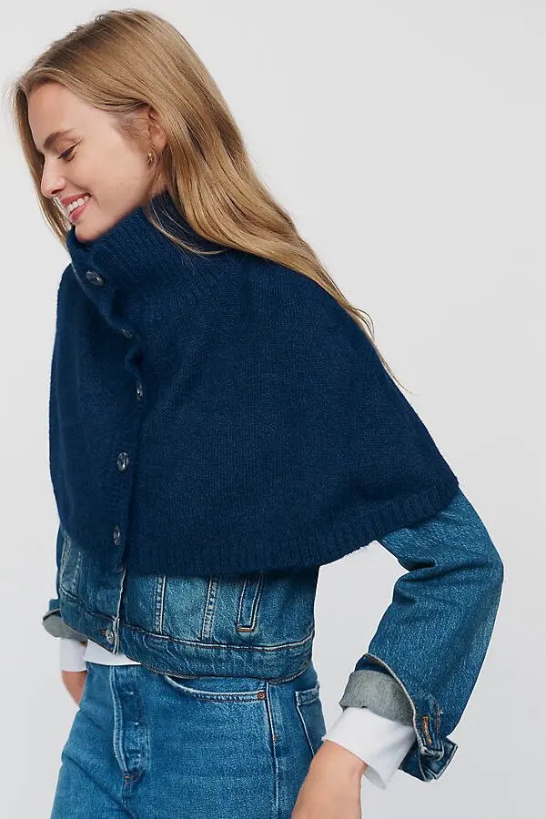 Anthropologie Cropped Funnel-neck Poncho - Navy