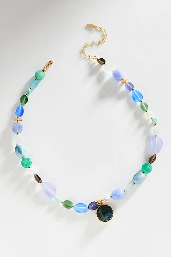Anthropologie Delicate Beaded Necklace - Blue