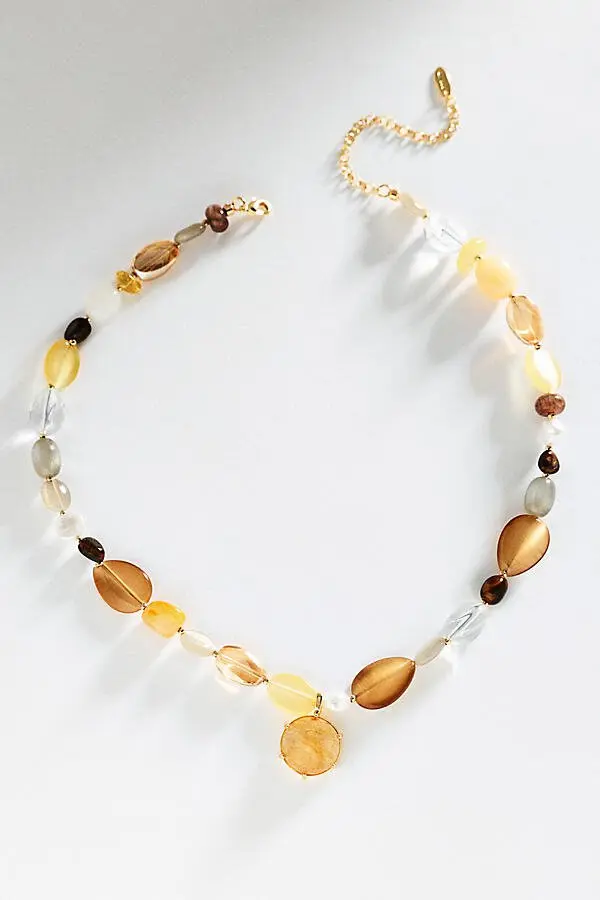 Anthropologie Delicate Beaded Necklace - Neutral