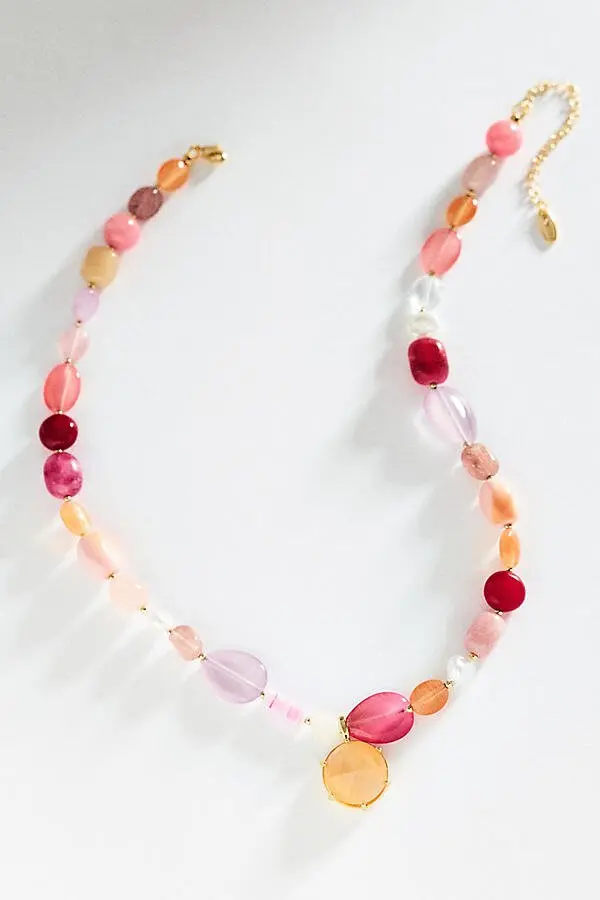 Anthropologie Delicate Beaded Necklace - Pink