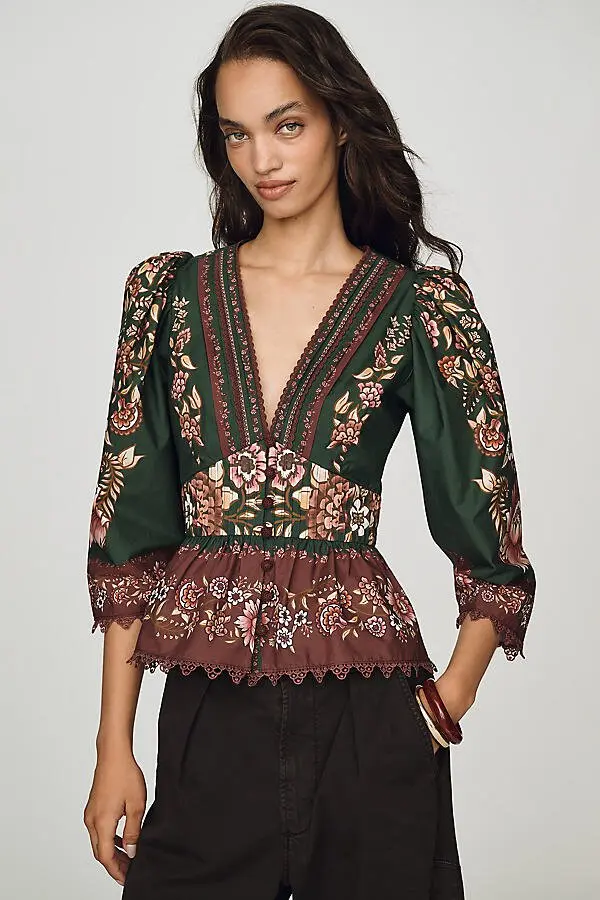 Farm Rio Daniela 100% Cotton Peplum Blouse