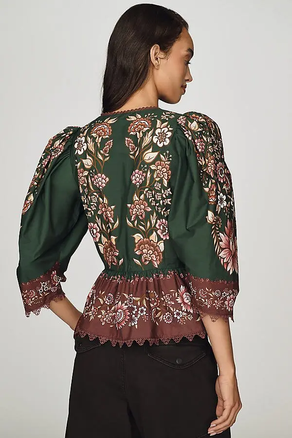 Farm Rio Daniela 100% Cotton Peplum Blouse