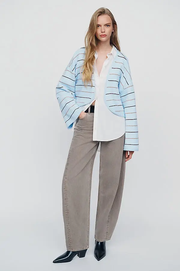 BEL KAZAN Striped Cropped Cardigan - Light Blue