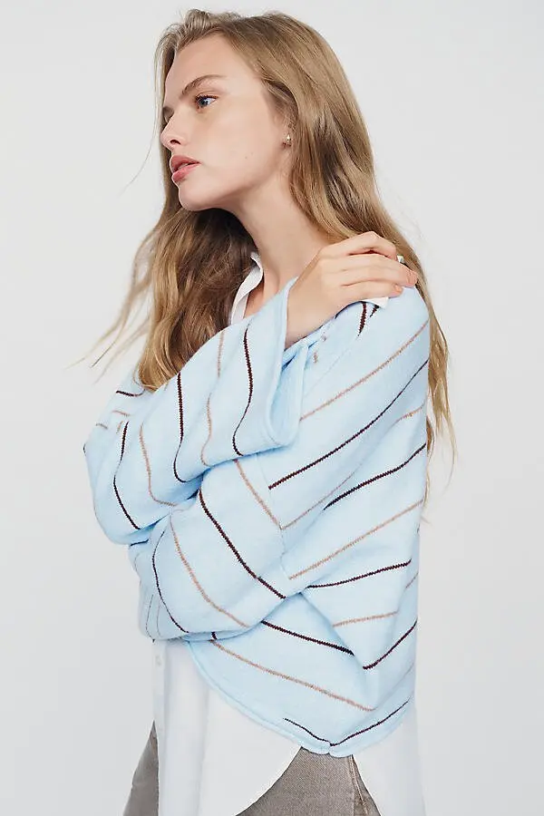 BEL KAZAN Striped Cropped Cardigan - Light Blue