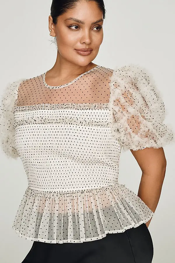 English Factory Puff-sleeve Sheer Blouse - White