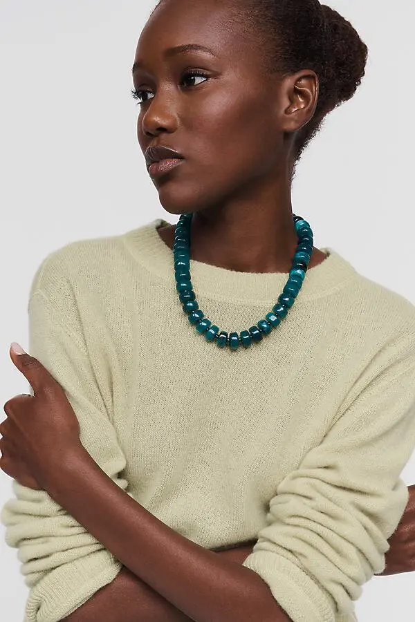 Anthropologie Bowie Necklace, Small Beads - Green