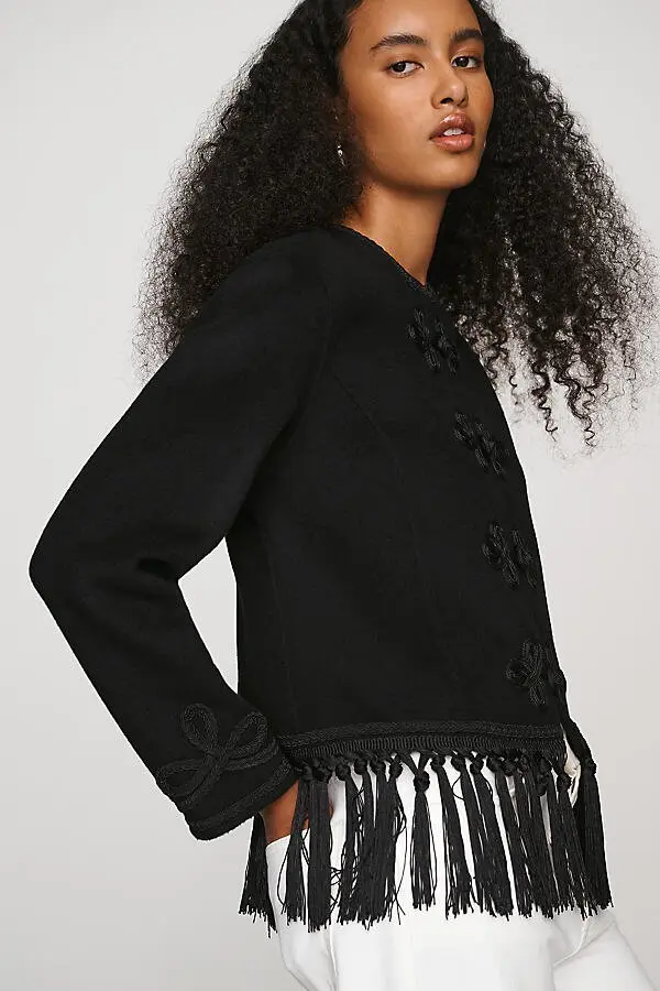 Rixo Embroidered Fringe Jacket - Black