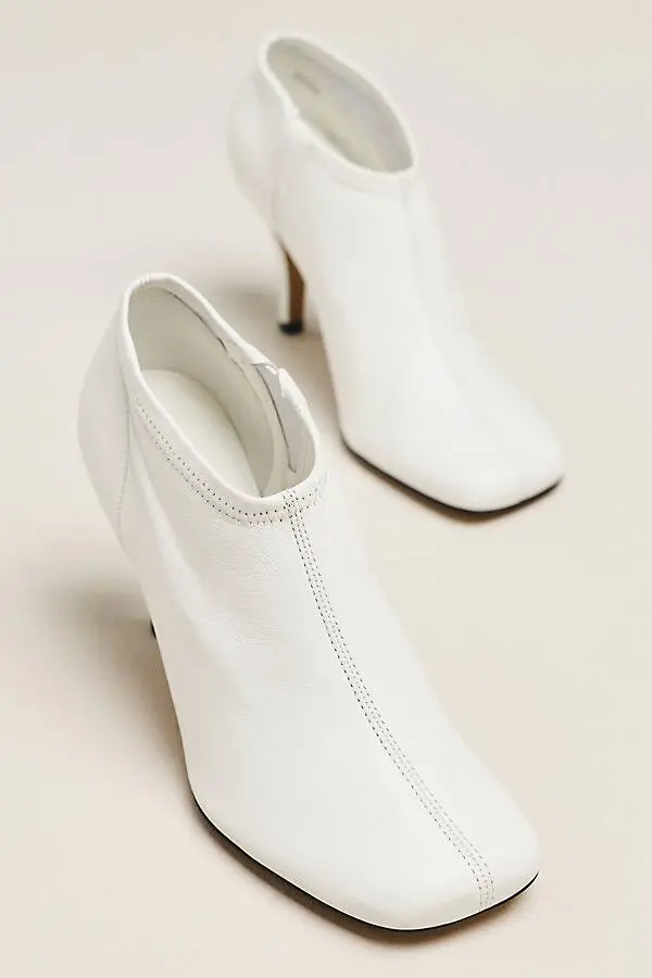 Maeve Square-toe Leather Booties - White