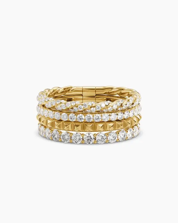 David Yurman Petite Pavé Four Row Pyramid Ring In 18k Yellow Gold With Diamonds - Diamond