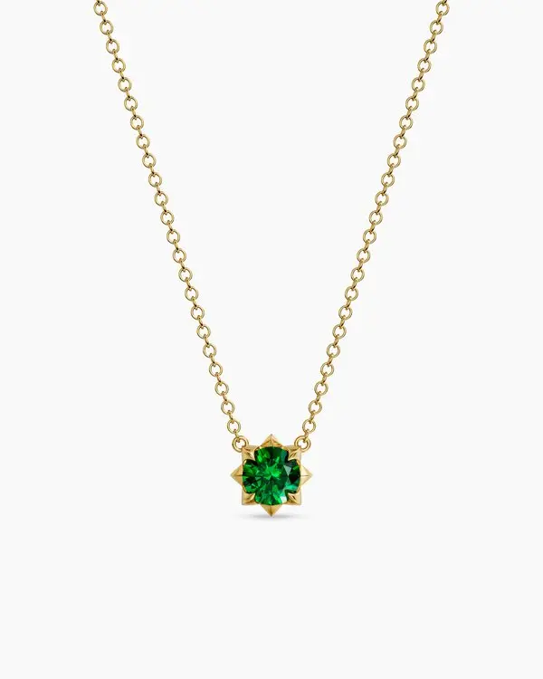 David Yurman Petite Pavé Pendant Necklace In Yellow Gold With Sapphire - Tsavorite