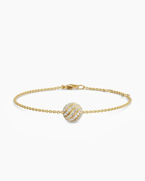 David Yurman Sculpted Cable Center Station Chain Bracelet In 18k Yellow Gold With Diamonds - Diamond