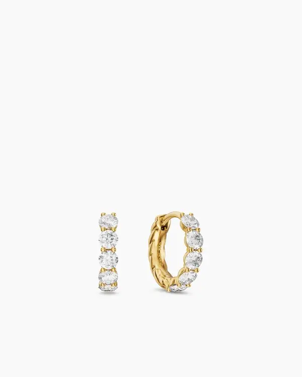 David Yurman Petite Pavé Hoop Earrings In 18k Yellow Gold With Diamonds - Diamond