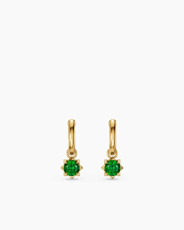 David Yurman Petite Pavé Drop Earrings In 18k Yellow Gold With Blue Sapphires - Tsavorite
