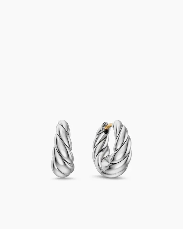 David Yurman Sculpted Cable Tapered Hoop Earrings - All Sterling Silver