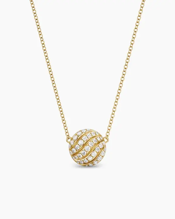 David Yurman Sculpted Cable Pendant Necklace In 18k Yellow Gold With Diamonds - Diamond