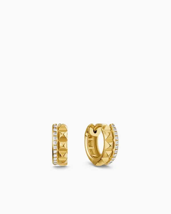 David Yurman Petite Pavé Two Row Hoop Earrings In 18k Yellow Gold With Diamonds - Diamond