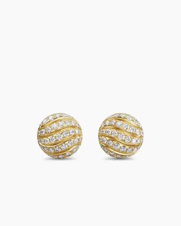 David Yurman Sculpted Cable Stud Earrings In 18k Yellow Gold With Diamonds - Diamond