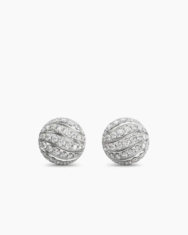 David Yurman Sculpted Cable Stud Earrings In Sterling Silver With Diamonds - Diamond