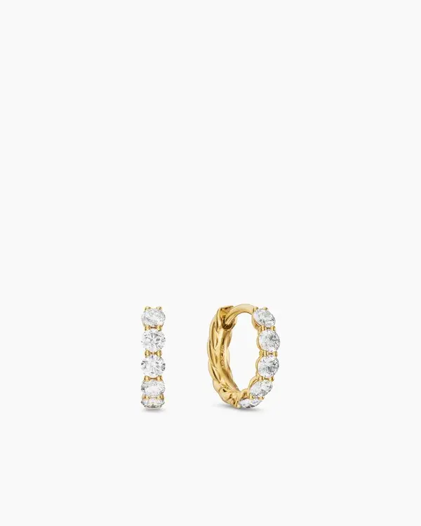 David Yurman Petite Pavé Hoop Earrings In 18k Yellow Gold With Diamonds - Diamond
