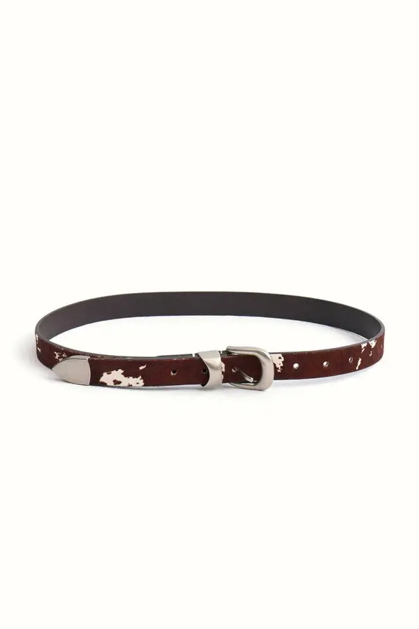 FRONT ROW SHOP Cow-print Belt - Brown/gray