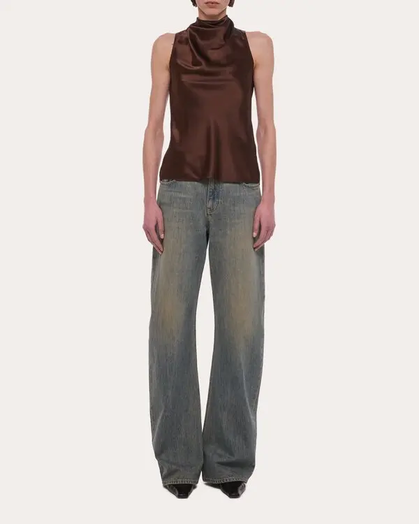 Helmut Lang Silk Tie-neck Sleeveless Top