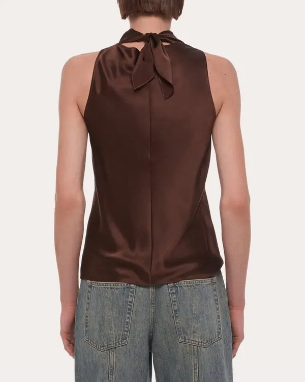 Helmut Lang Silk Tie-neck Sleeveless Top