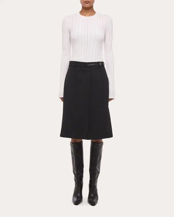 Helmut Lang Wool Gabardine Wardrobe Belted Skirt