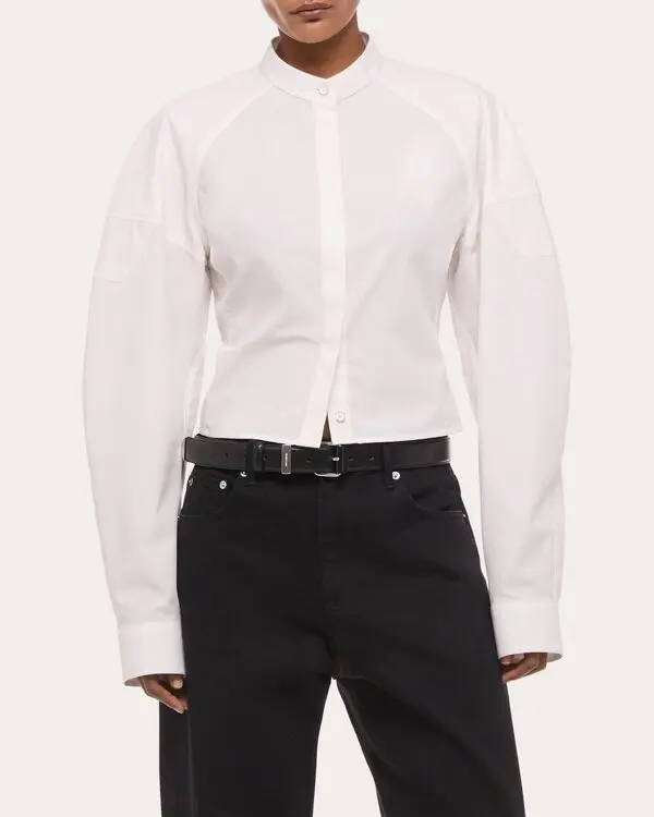 Helmut Lang Cotton Poplin Cropped Saddle Shirt