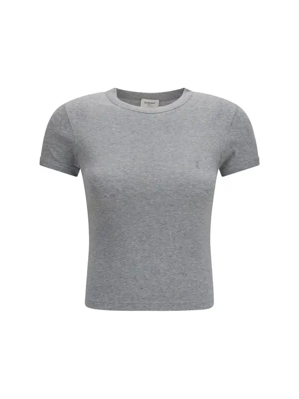 Saint Laurent Fitted Cotton T-shirt With Embroidered Logo - Gray