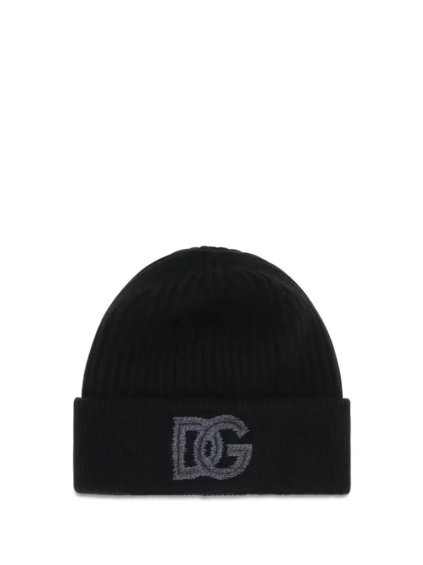 Dolce & Gabbana Logo English Rib Knit Beanie - Black
